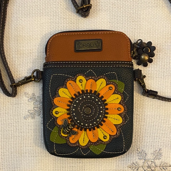 Chala | Bags | Chala Sunflower Crossbody Bag Black Brown And Orange Euc ...